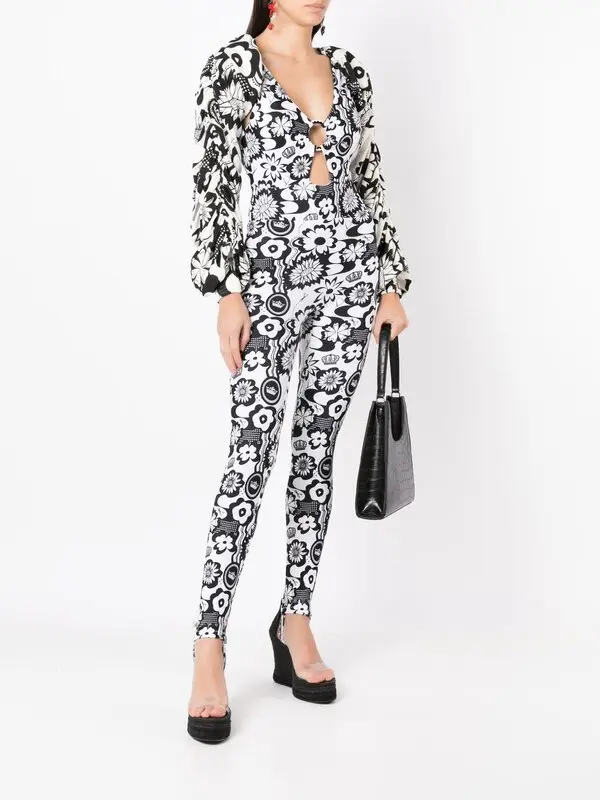 AMIR SLAMA Floral-print Cut-out Blouse