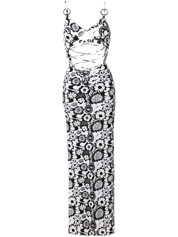 AMIR SLAMA Floral-print Cut-out Dress