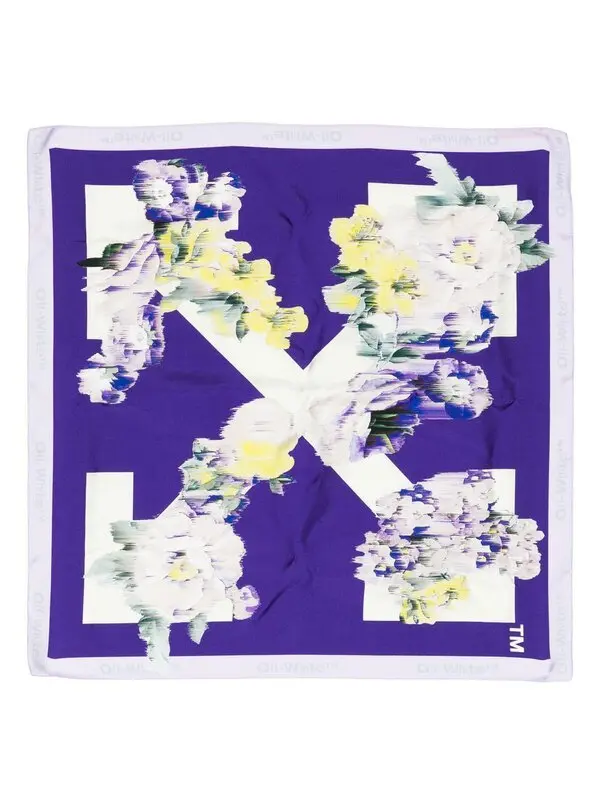 Off-White Arrows Floral Silk Scarf - Purple