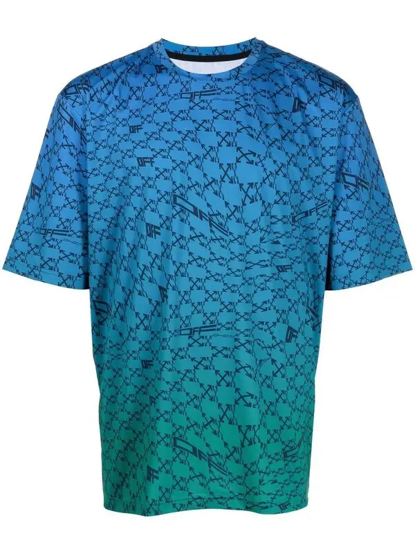 Off-White Monogram-print Faded T-shirt - Blue