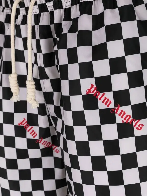 Palm Angels Damier-print Swim Shorts - White