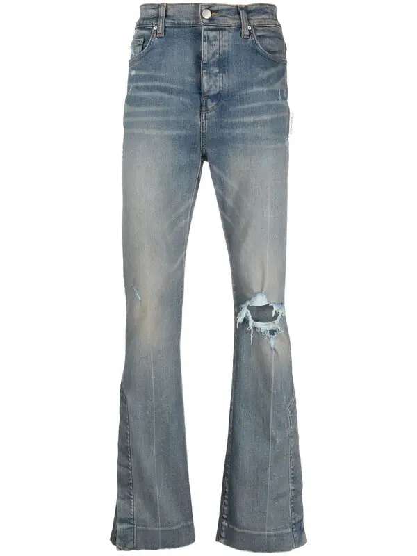 Amiri Ripped-detail Bootcut Jeans - Blue