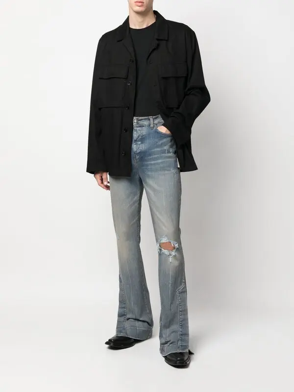 Amiri Ripped Detail Bootcut Jeans - Blue