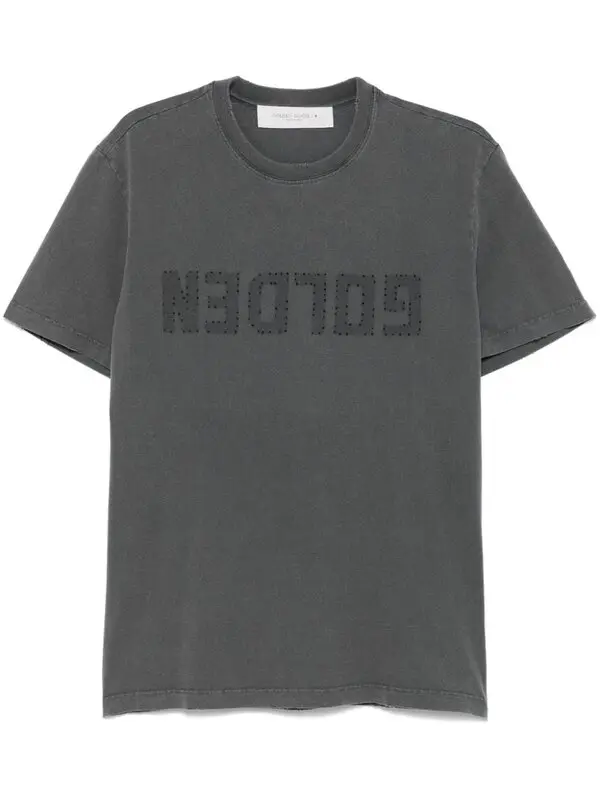 GOLDEN GOOSE Inverted-logo Distressed-effect T-shirt - Grey
