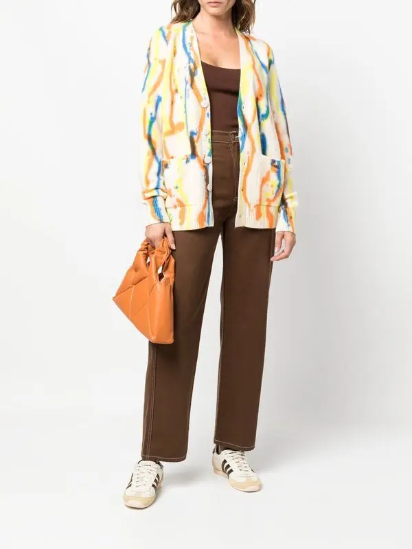THE ELDER STATESMAN Painterly-print Cashmere Cardigan