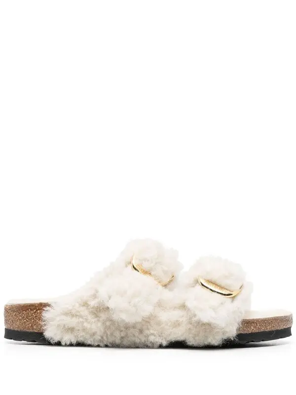 BIRKENSTOCK Buckle-fastening Shearling Slides - Neutrals