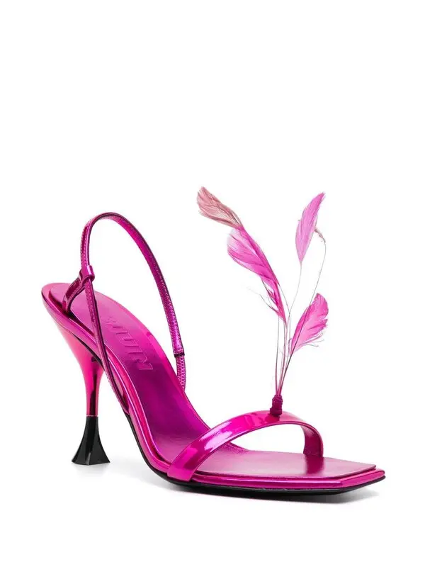 3JUIN Feather Detail 110mm Slingback Sandals