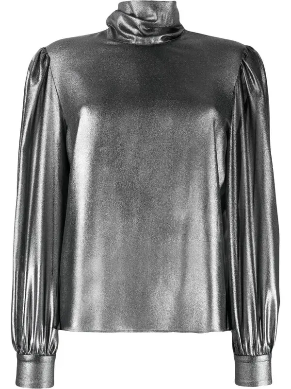 Alberta Ferretti Metallic Mock Neck Blouse