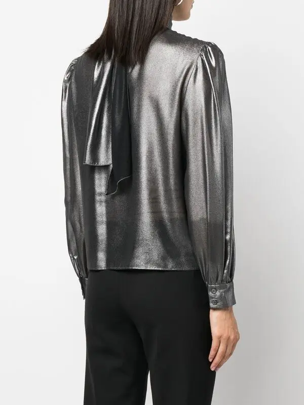 Alberta Ferretti Metallic Mock Neck Blouse