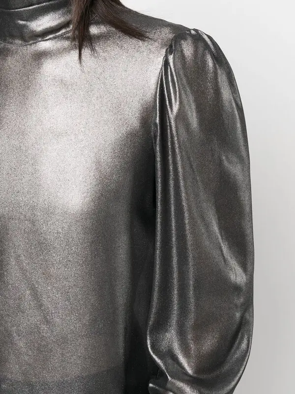 Alberta Ferretti Metallic Mock Neck Blouse