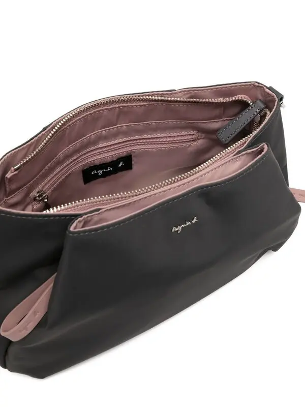 AGNES B. Logo-plaque Satin Shoulder Bag - Grey