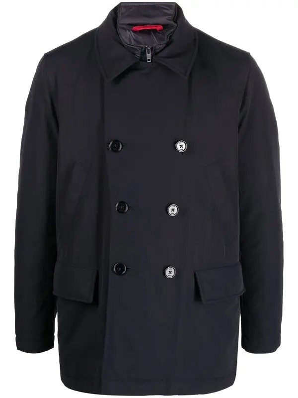 FAY Quilted Double-breasted Coat - Blue