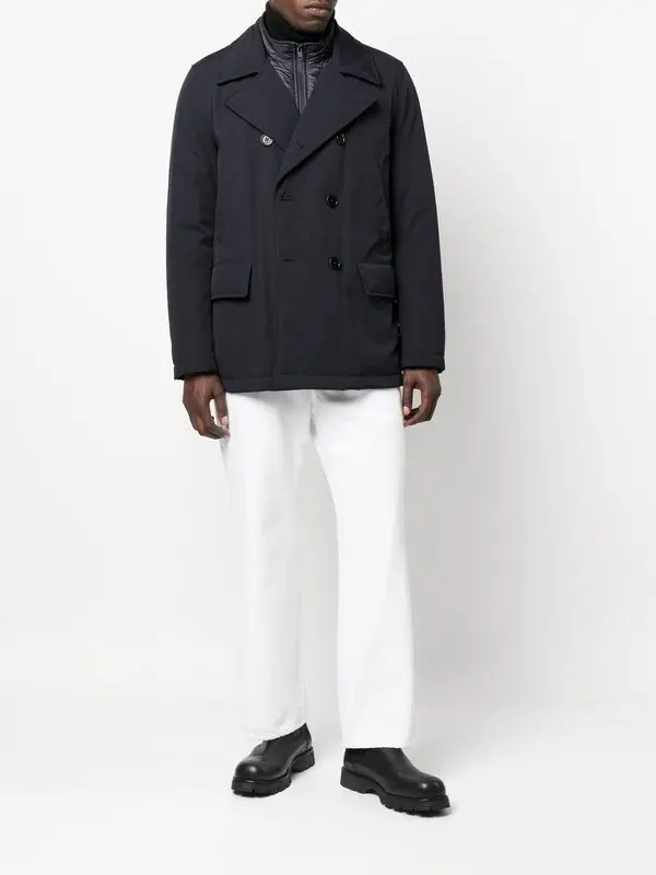 FAY Quilted Double-breasted Coat - Blue