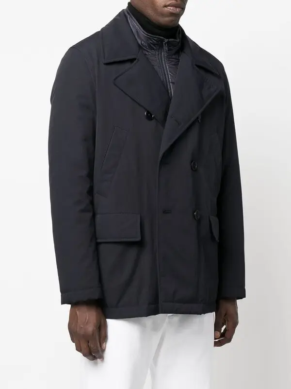 FAY Quilted Double-breasted Coat - Blue