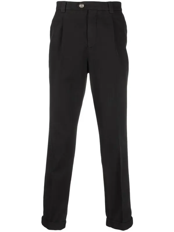Brunello Cucinelli Cropped Cotton Trousers - Black