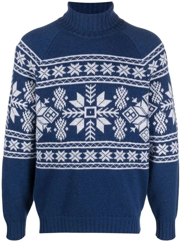 Brunello Cucinelli Jacquard Cashmere Roll-neck Jumper - Blue