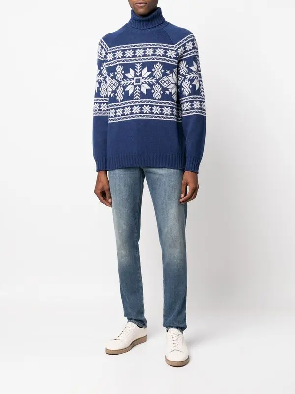 Brunello Cucinelli Jacquard Cashmere Roll-neck Jumper - Blue
