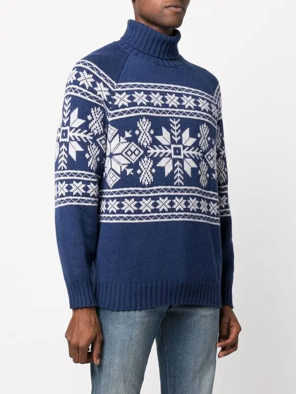 Brunello Cucinelli Jacquard Cashmere Roll-neck Jumper - Blue