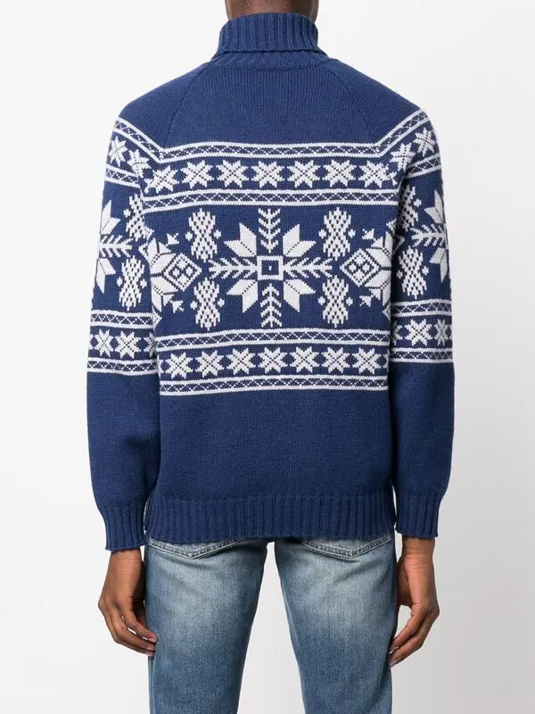 Brunello Cucinelli Jacquard Cashmere Roll-neck Jumper - Blue