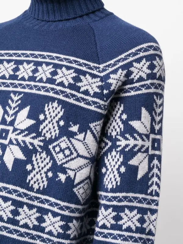 Brunello Cucinelli Jacquard Cashmere Roll-neck Jumper - Blue