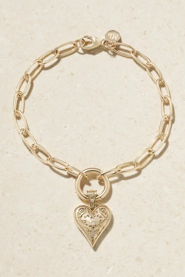 MARLO LAZ Mini Southwestern Heart 14-karat Diamond Bracelet