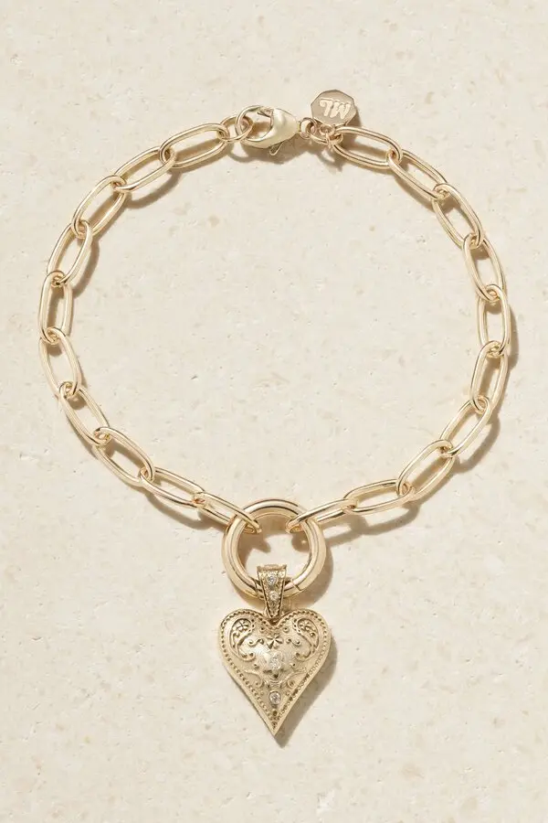 MARLO LAZ Mini Southwestern Heart 14-karat Diamond Bracelet