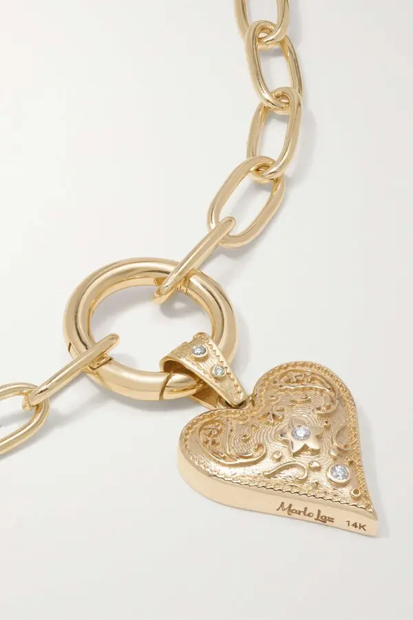 MARLO LAZ Mini Southwestern Heart 14-karat Diamond Bracelet