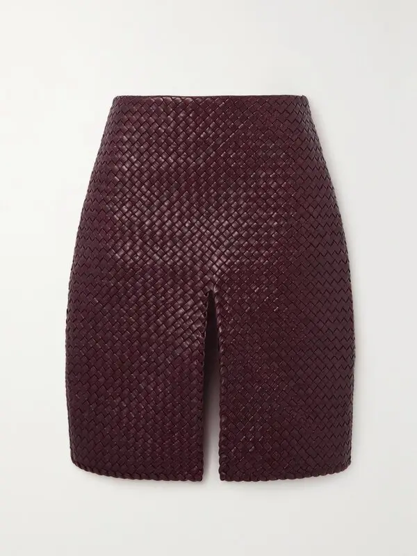 Bottega Veneta Intrecciato Leather Skirt - Red