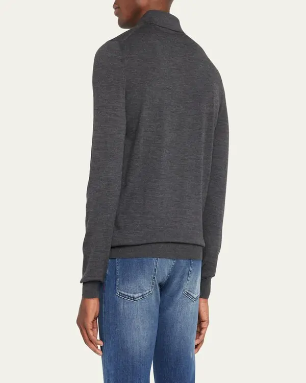 Kiton Heathered Wool Polo Sweater