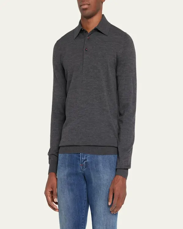 Kiton Heathered Wool Polo Sweater