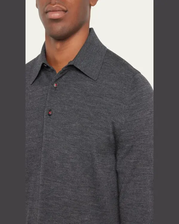 Kiton Heathered Wool Polo Sweater