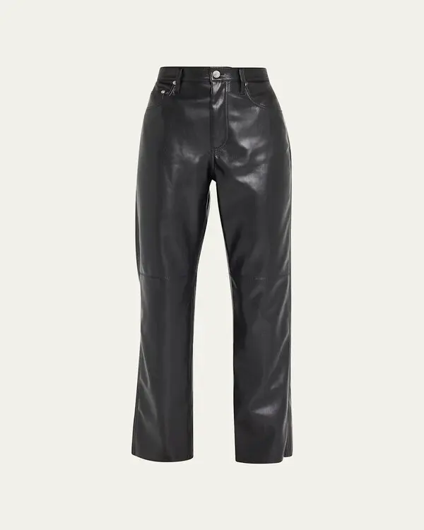 Nanushka Vinni Mid-rise Straight Leather Ankle Pants - Black
