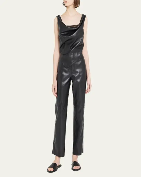Nanushka Vinni Mid-rise Straight Leather Ankle Pants - Black