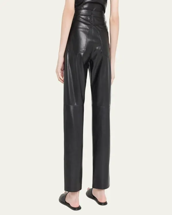 Nanushka Vinni Mid-rise Straight Leather Ankle Pants - Black