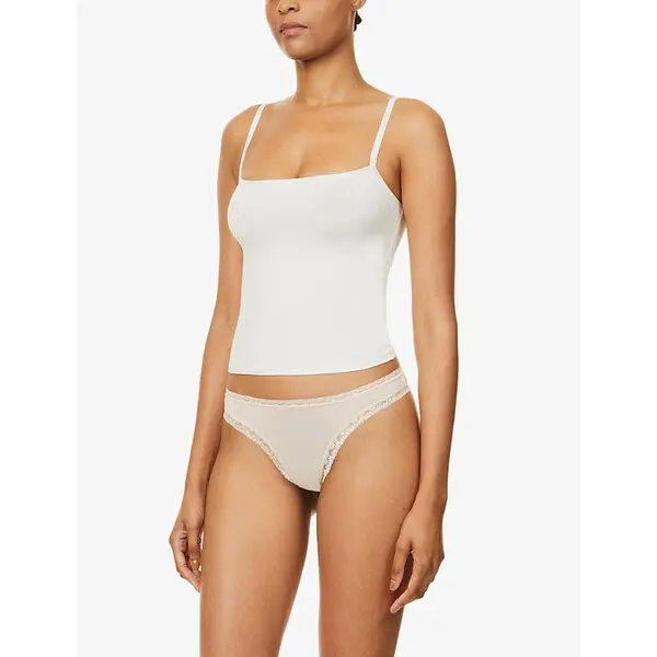STRIPE & STARE Low-rise Pack Of Four Stretch-woven Thongs - Sand