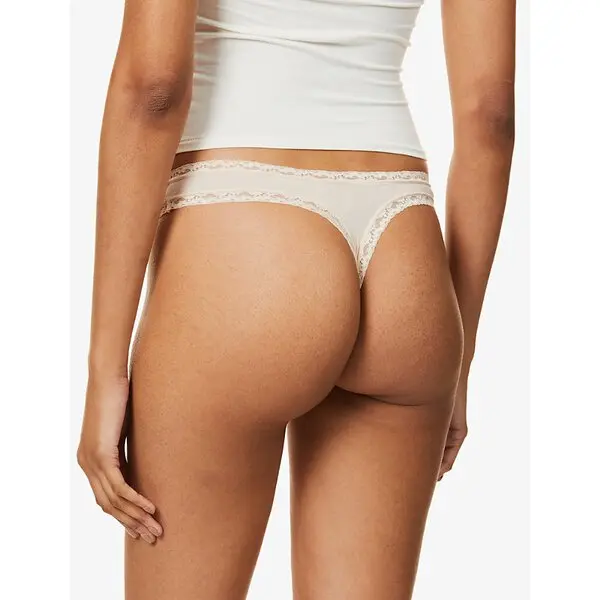 STRIPE & STARE Low-rise Pack Of Four Stretch-woven Thongs - Sand