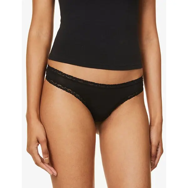 STRIPE & STARE Low-rise Pack Of Four Stretch-modal Thongs - Black