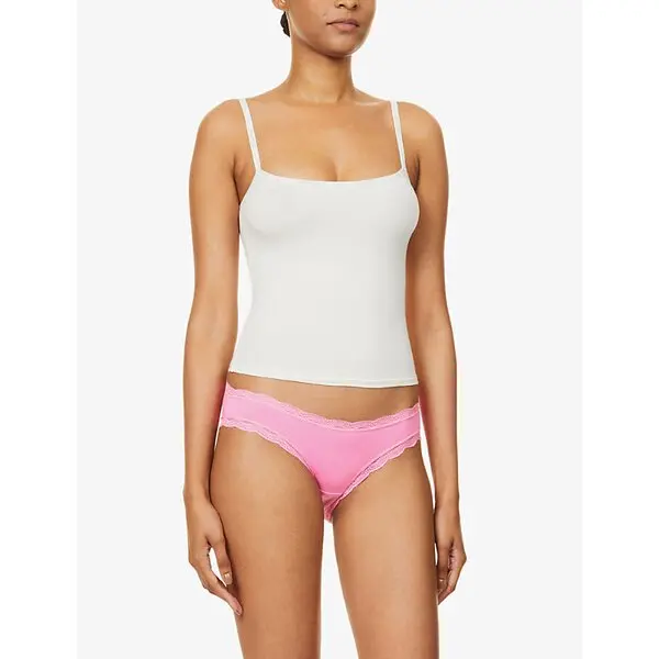 STRIPE & STARE Mid-rise Lace Stretch-woven Briefs - Hot Pink
