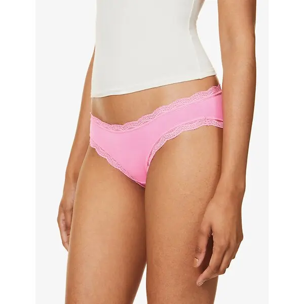 STRIPE & STARE Mid-rise Lace Stretch-woven Briefs - Hot Pink