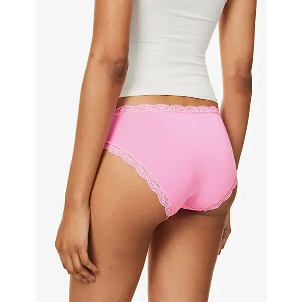 STRIPE & STARE Mid-rise Lace Stretch-woven Briefs - Hot Pink