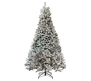 NORTHLIGHT 7.5' Pre-lit Heavily Flocked Pine Ch Ristmas Tree - One-color