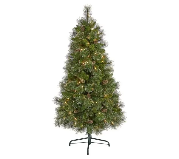 NEARLY NATURAL 5' Golden Tip Pine Christmas Tre E W/150 Lights