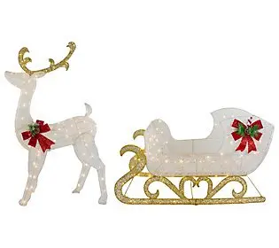 NORTHLIGHT Led Lit Glitter Reindeer With Sleigh Outdoor Decor - One-color