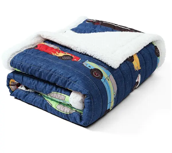 LUSH DECOR Race Cars Sherpa Throw By - One-color