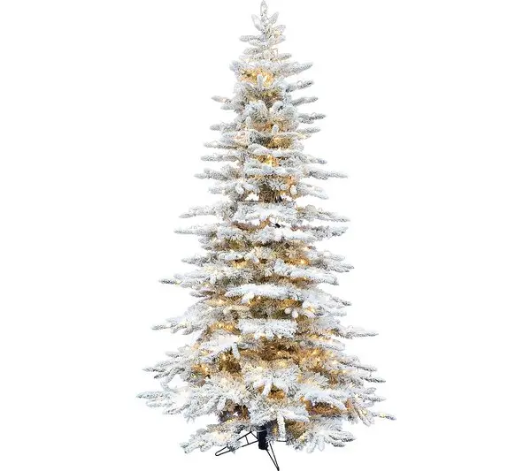 FRASER HILL FARM 6.5' Flocked Pine Pre-lit Chri Stmas Tree - One-color