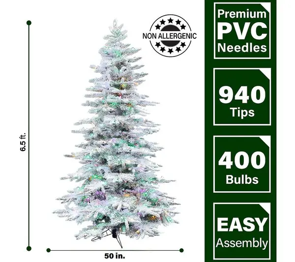 FRASER HILL FARM 6.5 Ft Flocked Mountain Pine C Ristmas Tree
