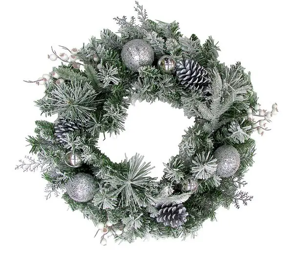 FRASER HILL FARM 24' Christmas Frosted Wreath - One-color