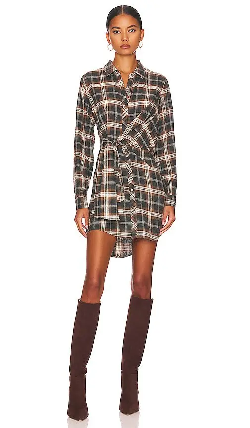 Heartloom Brynn Mini Dress Plaid Shirt Dress With Waist Tie
