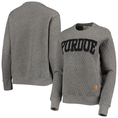 PRESSBOX Heather Charcoal Purdue Boilermakers Moose Quilted Pullover Sweatshirt