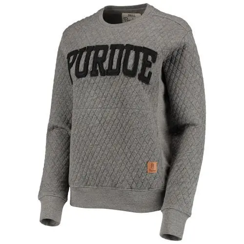 PRESSBOX Heather Charcoal Purdue Boilermakers Moose Quilted Pullover Sweatshirt